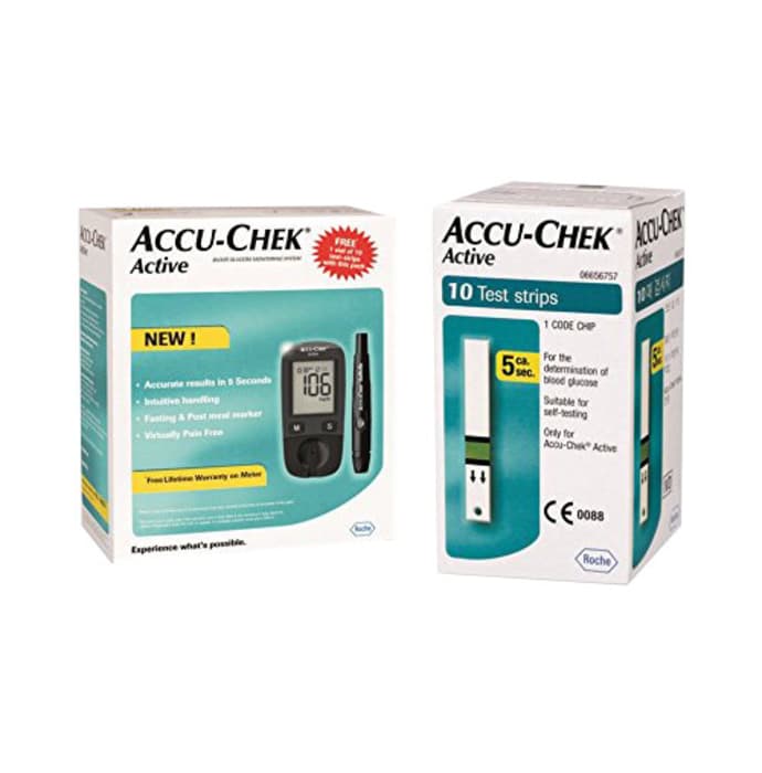 Accu-chek active blood glucose meter kit (box of 10 test strips free ...